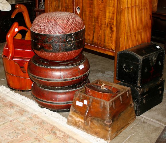 Bonhams : A group of Chinese containers in wood and other materials
