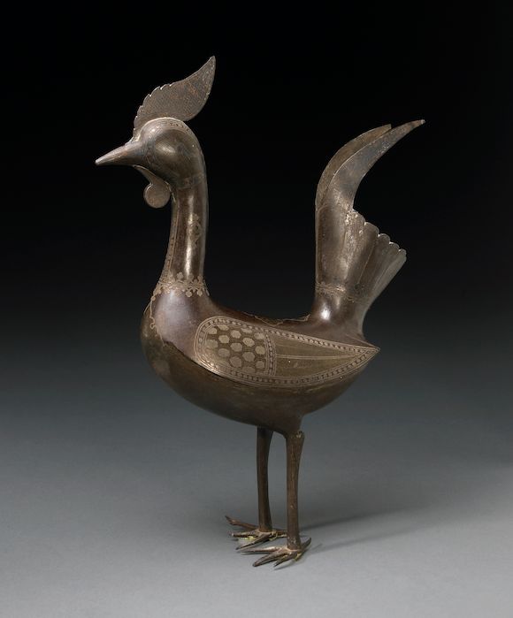 Bonhams : A Persian damascened copper figure of a rooster