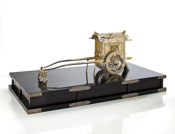Bonhams : A SILVER MODEL OF AN OX CART (GOSHOGURUMA) By Soko, for the ...