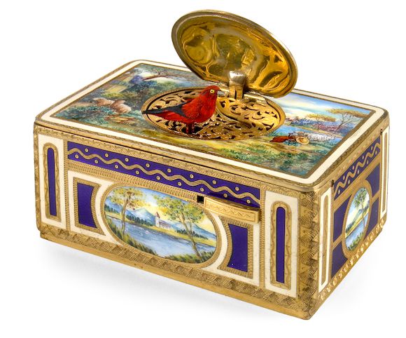 Bonhams : A German enamel and gilt metal singing bird box early 20th ...