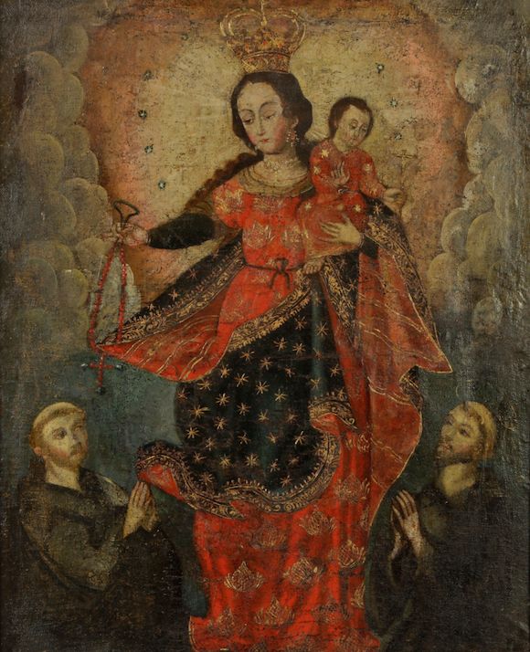 Bonhams : Spanish Colonial School The Madonna and Child 26 x 21in