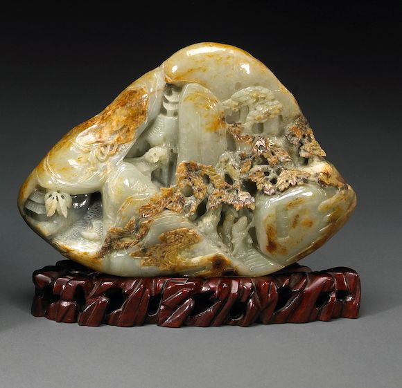 Bonhams : A mottled jade landscape boulder 20th Century