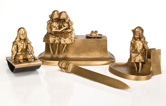 Bonhams : Carl Kauba (Austrian, 1865-1922) Four Piece Figural Desk Set ...