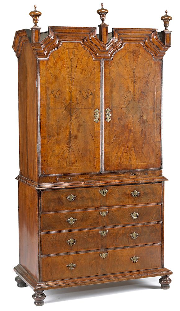 Bonhams : A William and Mary walnut and burl walnut secretary cabinet