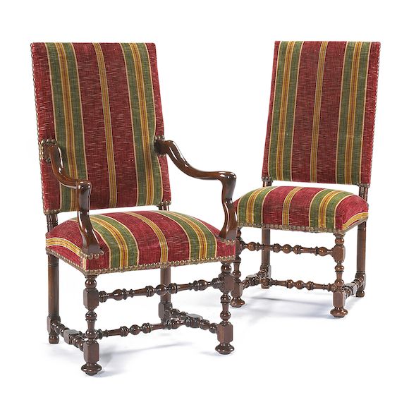 Bonhams : A set of eight French Louis XIV walnut chairs six side chairs ...