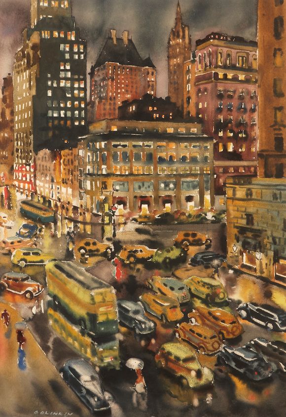 Bonhams : Joseph Webster Golinkin (American, 1896-1977) City Street Scene 21 5/8 x 32 1/4in
