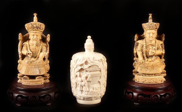 Bonhams : A group of three small carved ivory decorations China, 20th ...