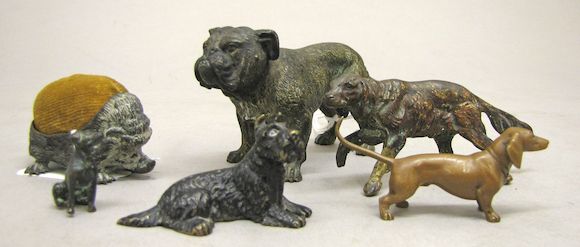 Bonhams : Five Austrian cold painted bronze studies of dogs and a ...