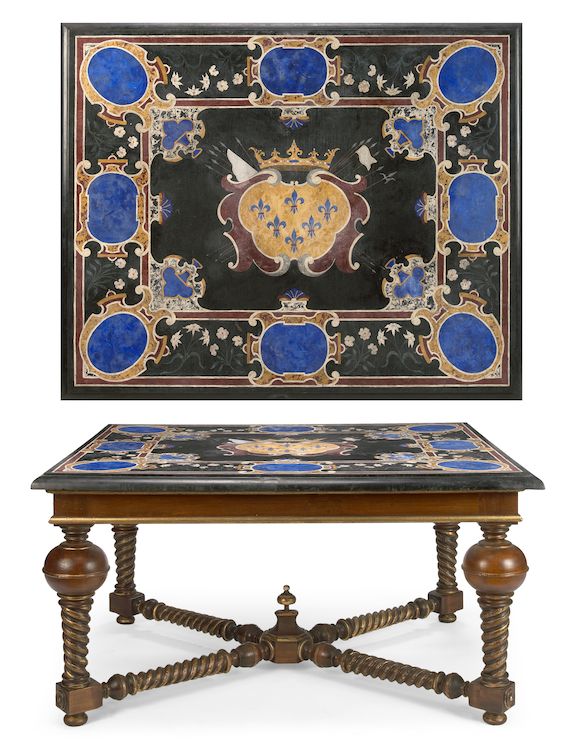 Bonhams : An Italian scagliola table on parcel gilt walnut base