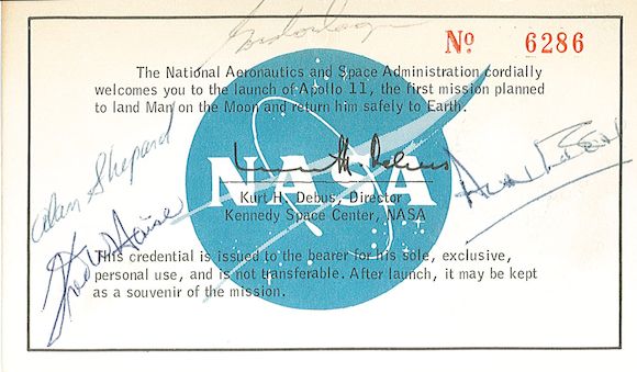 Bonhams : APOLLO 11 PRESS KIT WITH SIGNED PASS.