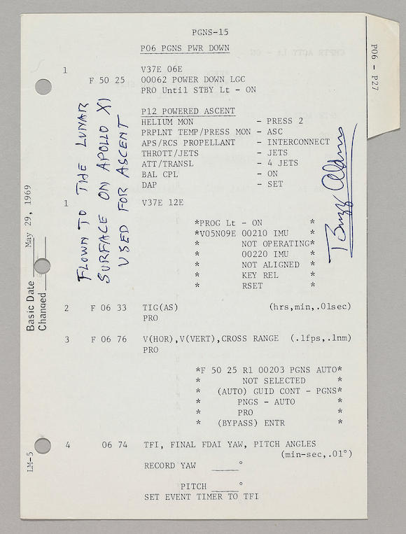 Bonhams Flown Apollo 11 Lm G And N Dictionary Sheetthe Steps Enabling