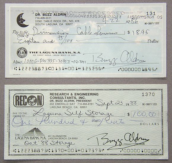 Bonhams : ALDRIN SIGNED CHECKS.