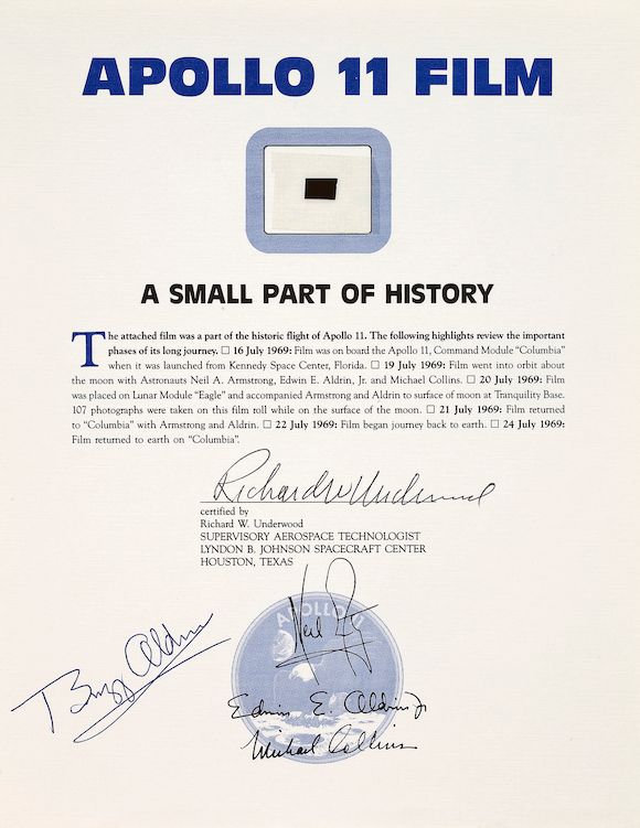 Bonhams : FLOWN APOLLO 11 CAMERA FILM SEGMENT.