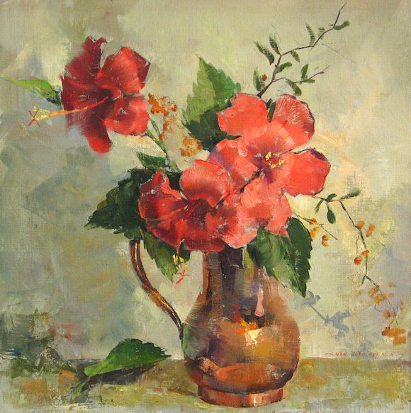 Bonhams : Nan Faure Greacen (American, 1909-1999) Hibiscus and copper ...