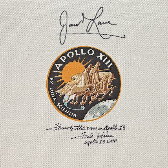 Bonhams : LOVELL AND HAISE SIGNED BETA EMBLEM CARRIED ON APOLLO 13.