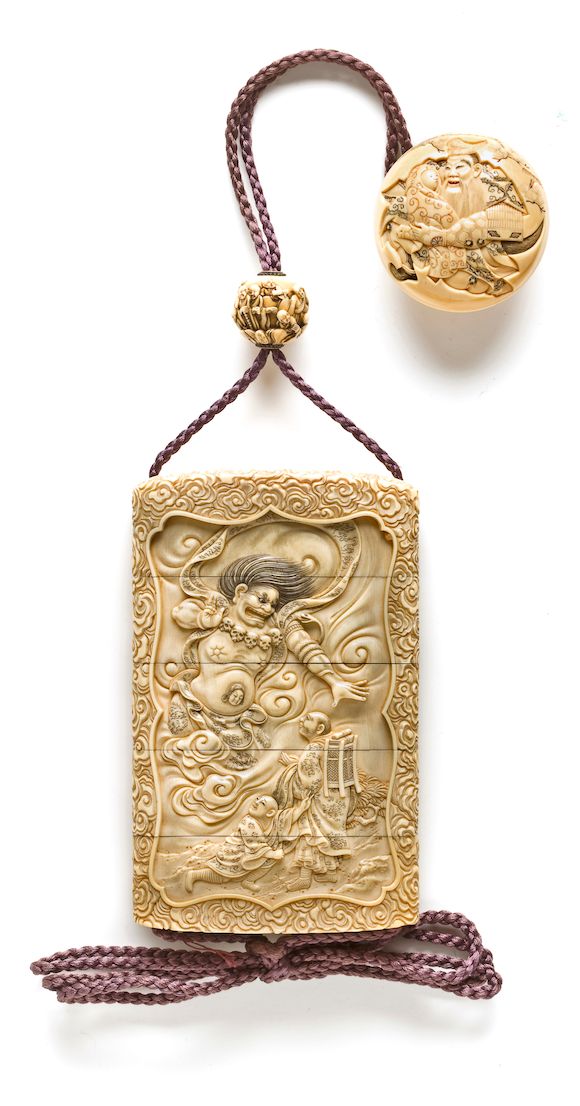 Bonhams : A FOUR-CASE IVORY INRO By Nariaki (Seimei), 19th century