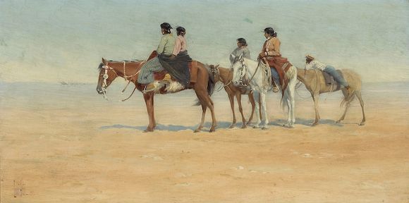 Bonhams : Louis Akin (American, 1868-1913) Navajo watching field sports ...