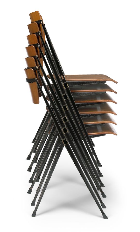 Bonhams : A set of six Wim Rietveld Pyramid stacking side chairs for De ...