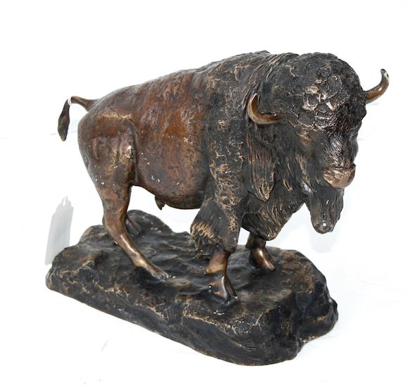 Bonhams : A patinated bronze animalier study of a bison early 21st century