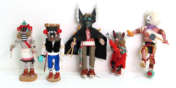 Bonhams : Five Hopi or Zuni kachina dolls