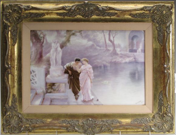 Bonhams : A porcelain plaque of a romantic garden scene Maud H. Purdy ...