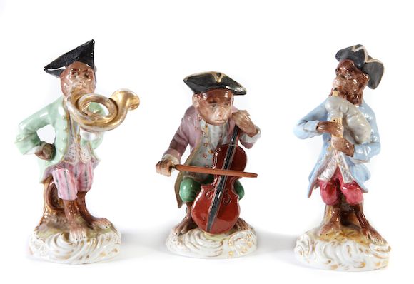 Bonhams : A group of seven German porcelain monkey band figures