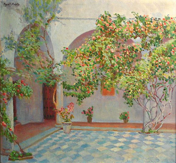 Bonhams : Francisco Prieto (Spanish, 1884-1967) Courtyard with blue ...