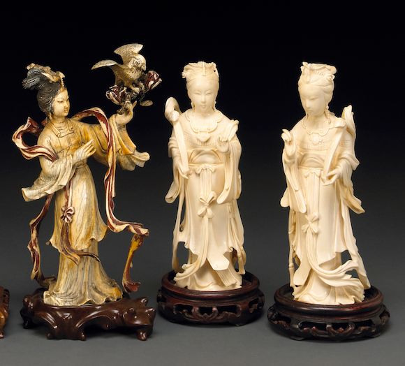 Bonhams : A group of three carved ivory beauties 20th Century