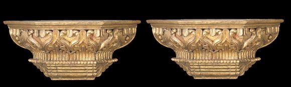 Bonhams : A pair of Spanish Neoclassical giltwood brackets late 18th ...