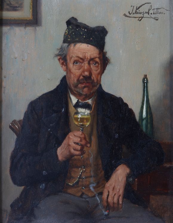 Bonhams : Josef Kinzel (Austrian, 1852-1925) A man drinking a glass of ...