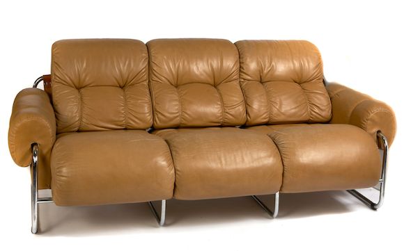 Bonhams : A Pace leather and chrome couch