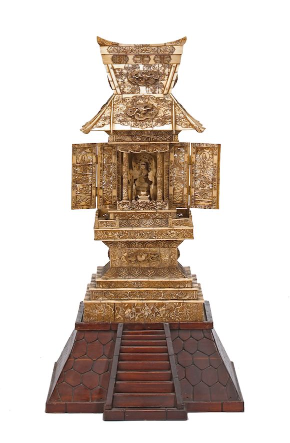Bonhams : A large pieced ivory and bone Buddhist shrine Taisho/Early ...