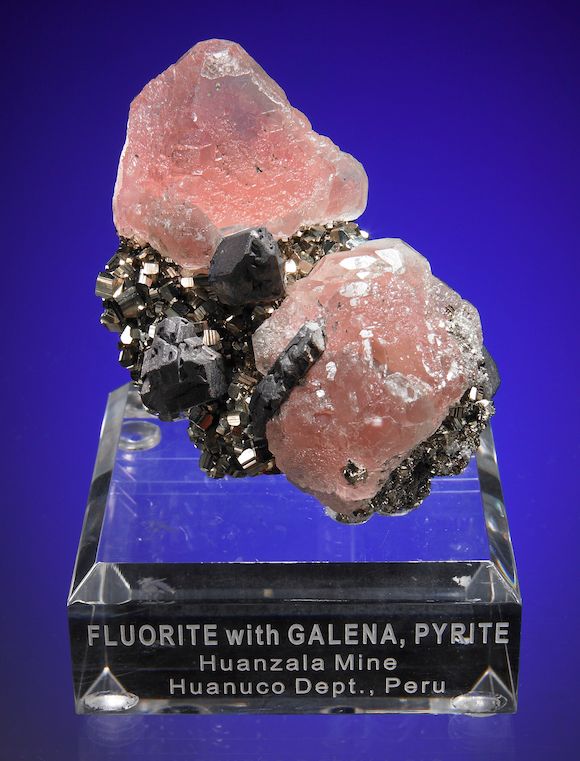 Bonhams : Pink Fluorite with Galena and Pyrite
