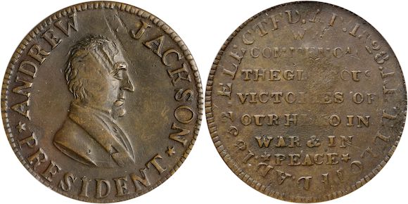 Bonhams : (1834) Andrew Jackson Token XF45 ANACS