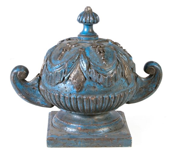 Bonhams : A pair of Italian Venetian style parcel gilt carved wood finials