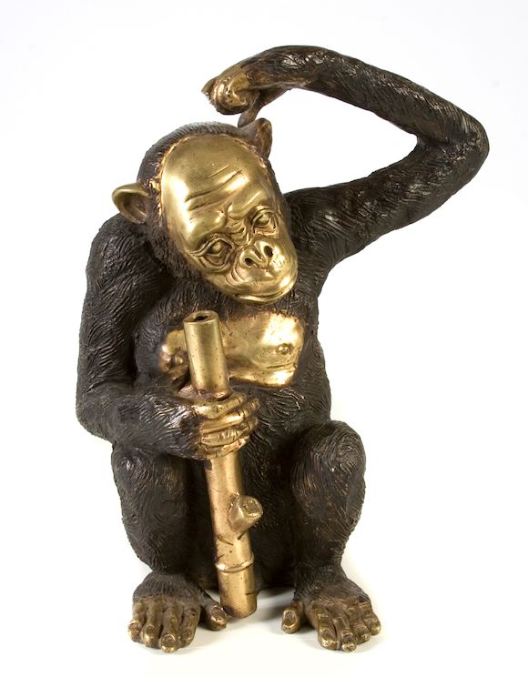 Bonhams : A patinated bronze monkey