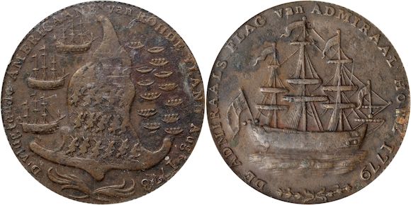 Bonhams : 1778-1779 Rhode Island Ship Token, Wreath Below, Copper XF40 PCGS