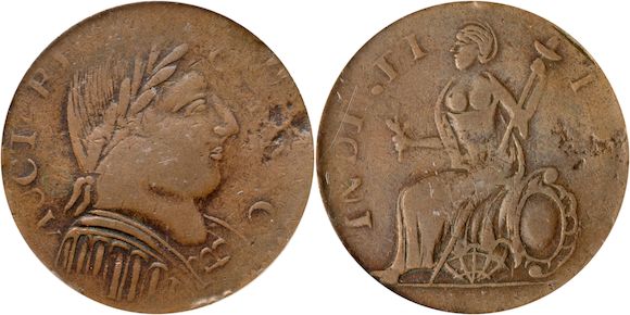 Bonhams : 1787 Connecticut Copper, Mailed Bust Right, Muttonhead VF20 PCGS