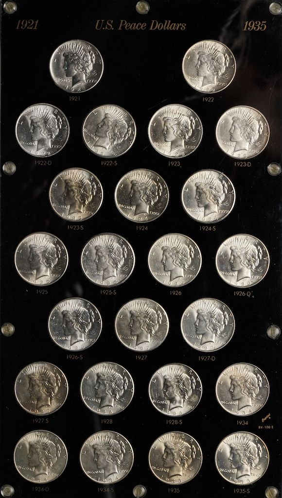 Bonhams : Complete Peace Dollar Set, 1921 to 1935-S