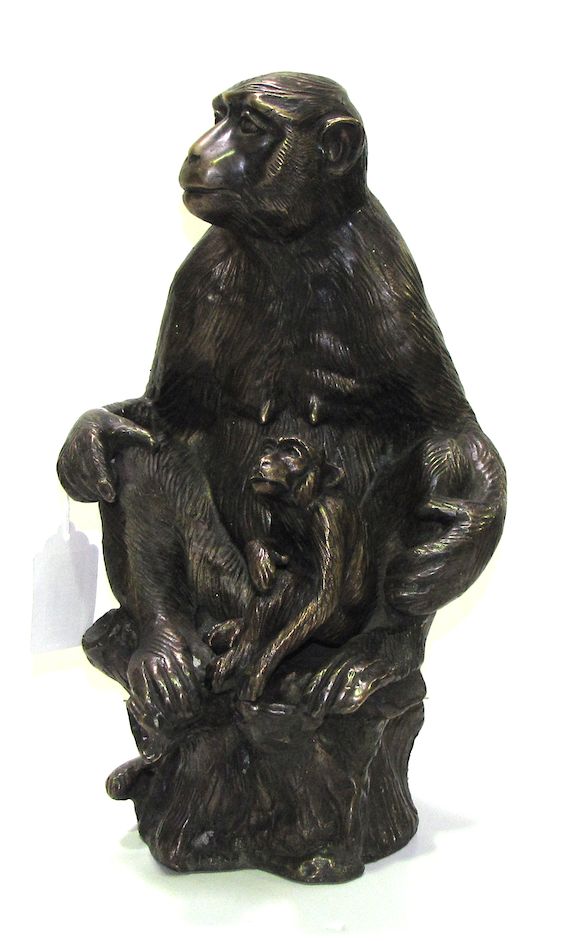 Bonhams : A patinated bronze figure of a monkey and her baby early 21st ...