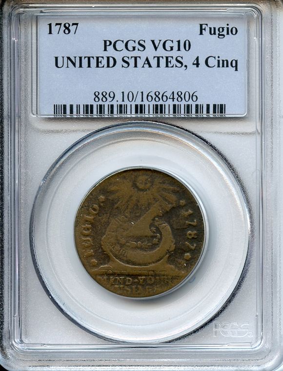 Bonhams : 1787 Fugio Cent UNITED STATES, 4 Cinquefoils VG10 PCGS