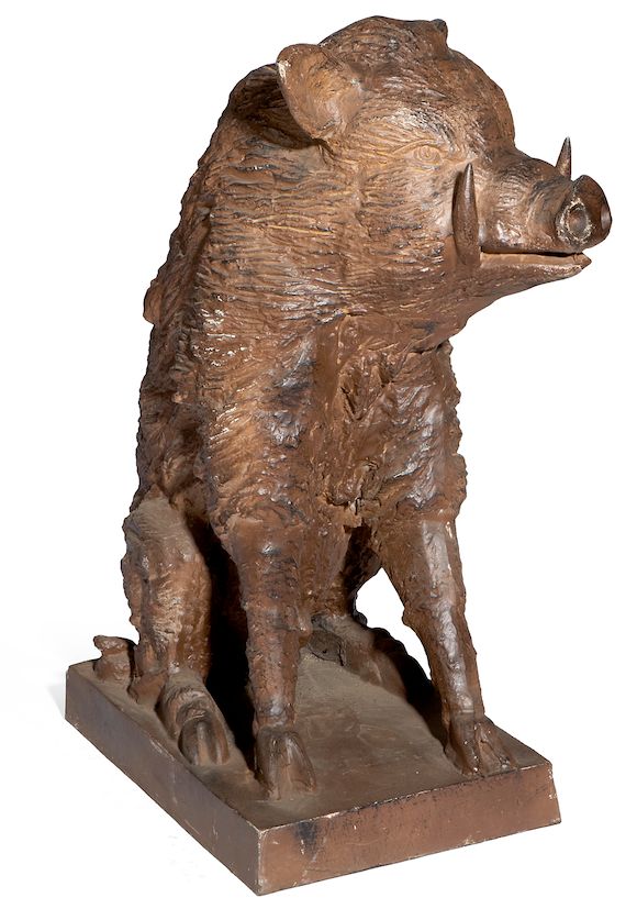 Bonhams : A patinated cast iron figure of a seated boar late 20th century