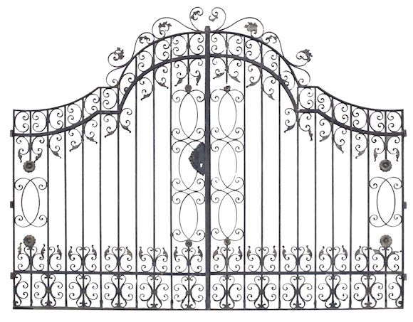 Bonhams : A pair of Baroque style patinated iron and tôle gates