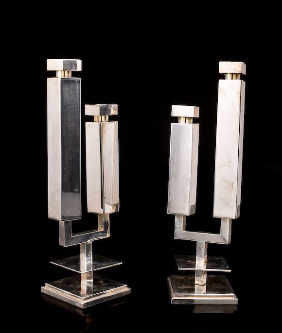 Bonhams : A pair of Norblin and Company silvered brass candelabra circa ...