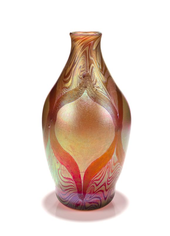 Bonhams : A Tiffany red decorated Favrile glass vase circa 1900