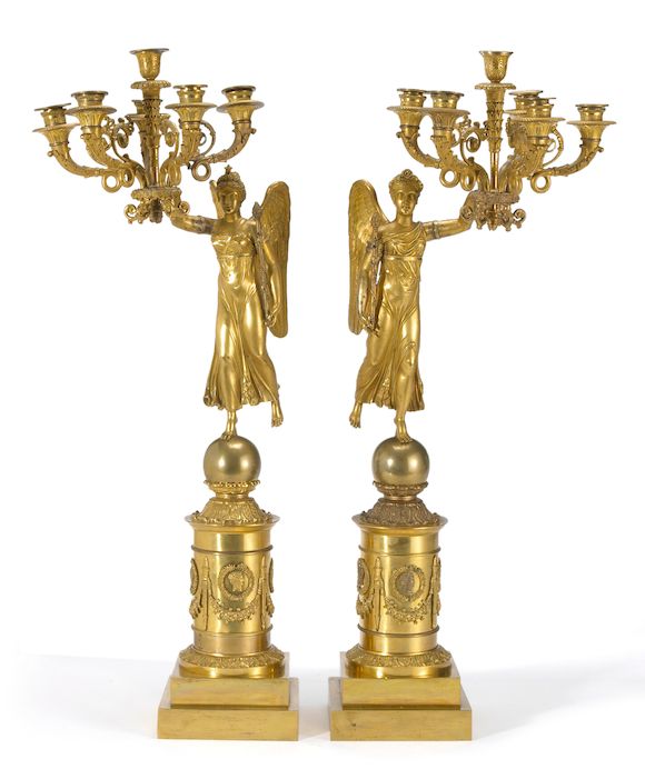 Bonhams : A near pair of Charles X gilt bronze six light figural ...