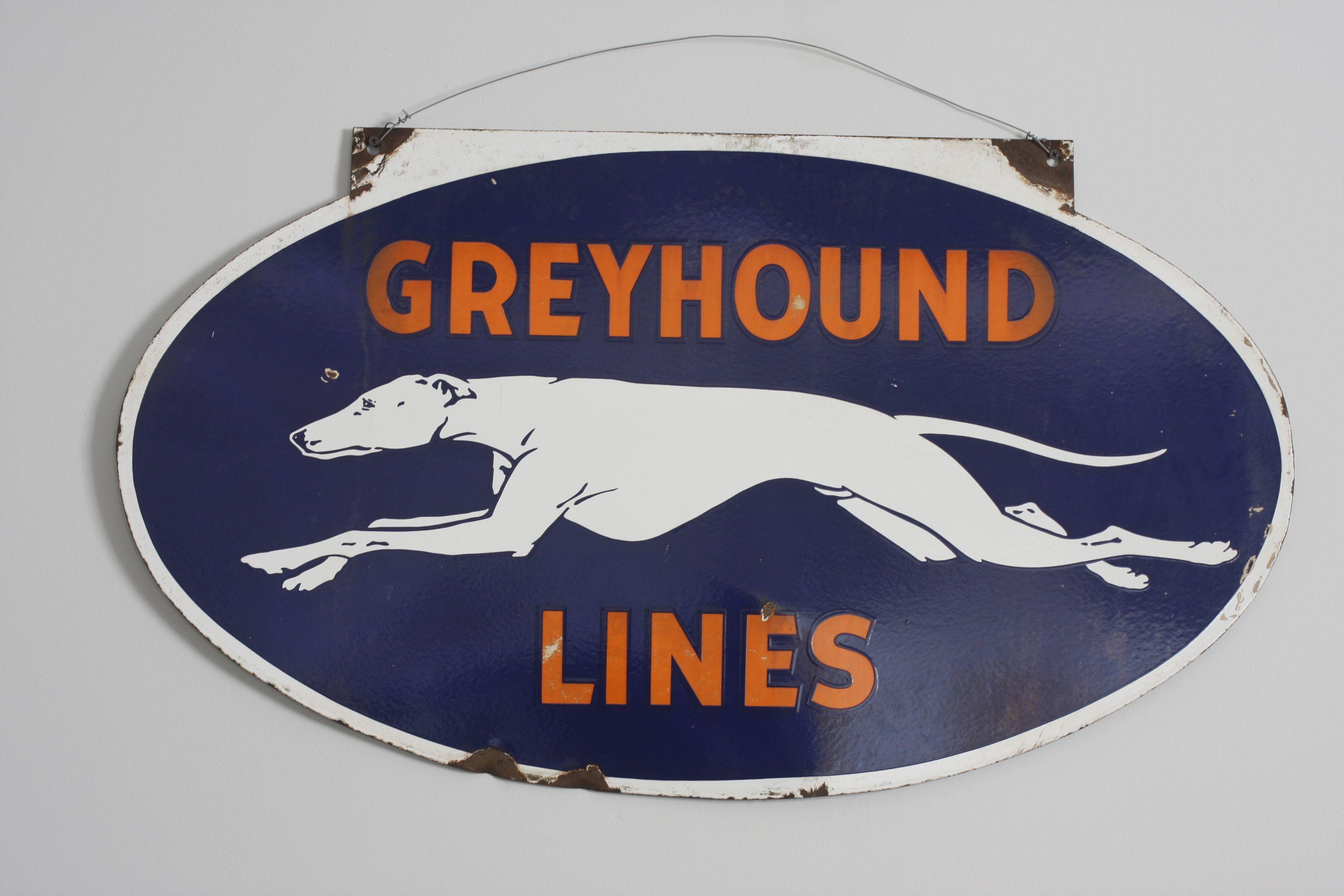 Bonhams Cars : A good and original Greyhound Lines enamel sign,