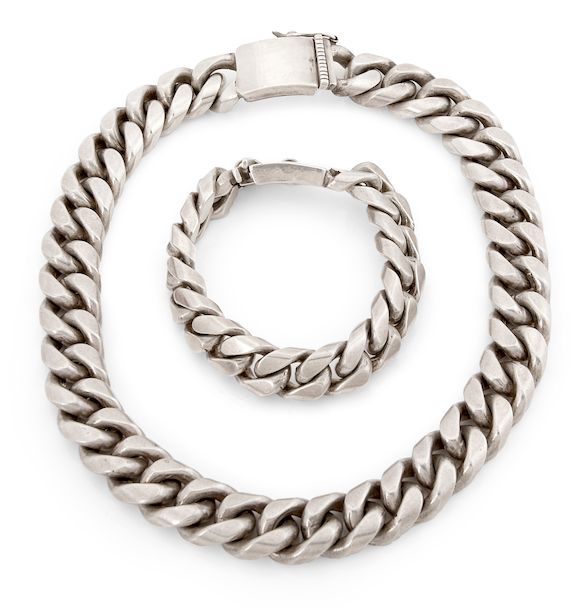 Bonhams : A Rubi Ramirez heavy sterling silver flat link necklace and ...