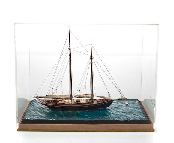 Bonhams : A small scale diorama of the yacht Malabar X at her mooring ...