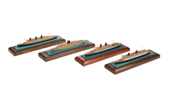 Bonhams : A group of four miniature waterline models of Cunard ships ...